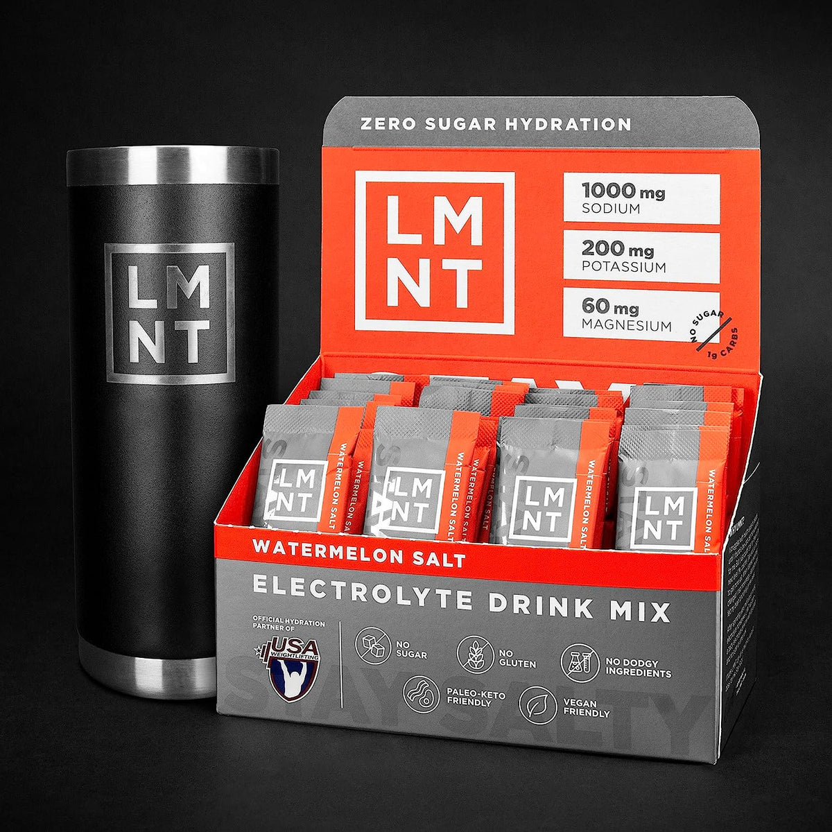 LMNT Zero-Sugar Electrolytes - Watermelon Salt - Hydration Powder Pack ...