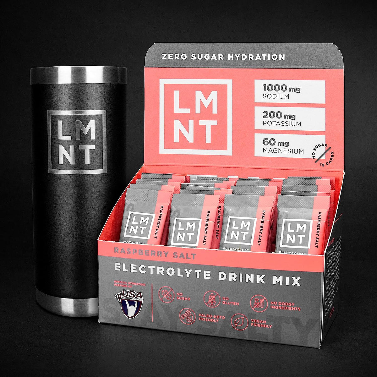 LMNT Zero-Sugar Electrolytes - Raspberry Salt - Hydration Powder Packe ...