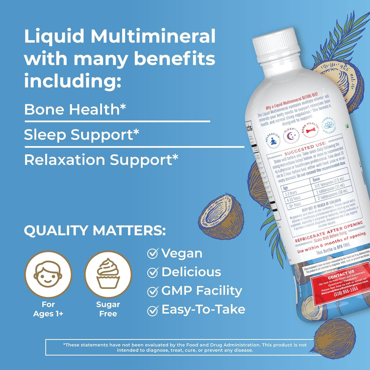 Nighttime Liquid Multimineral Sleep Supplement | Sugar Free | Calm Mag ...